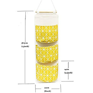 Ranvi 3PCS Wall Hanging Storage Bag, Waterproof Over The Door Closet Organizer with 3 Remote-Sized Pockets for Bedroom, Bathroom(Yellow + Gray +Green)