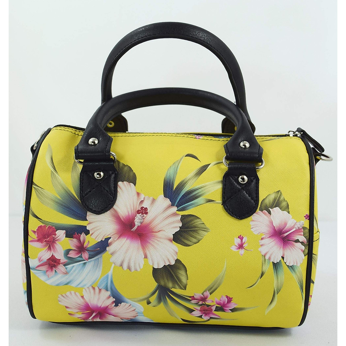 Liquor brand Aloha Hawaiian Luau Hawaiian hibiscus print Round Purse Handbag (Yellow)