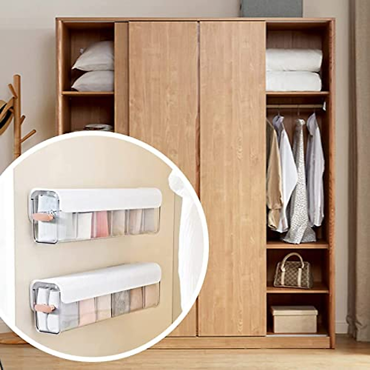 AODGHC Punch-Free Multi-Functional Storage Box, 1 Piece Clear Wall Mounted Drawer Organizer Underwear Socks Seasoning Storage Box with Adjustable Compartment for Closet Kitche (White)