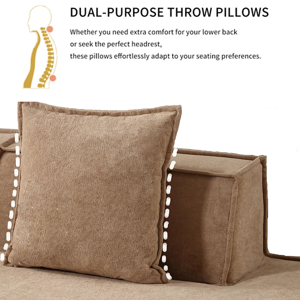 OPULHAUS Modern Minimalist Upholstered Couch，130" Oversized Modular Floor L-Shaped Sofa Set,Modern Upholstered Combination Facing Sofa, 3 PC Free Combination (130" Left-Hand Facing, Light Brown)