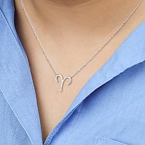 Elmas Jewelry 1/10ct Round White Diamond 925 Sterling Silver Horoscope Zodiac Aries Pendant for Women