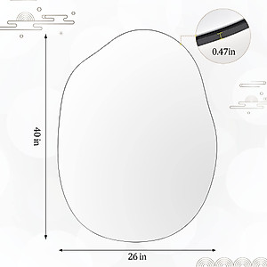 HARRITPURE Irregular Wall Mirror 26"x40" Black Asymmetrical Bathroom Mirror Wood Framed Modern Decorative Vanity Mirrors for Bedroom Living Room Entryway