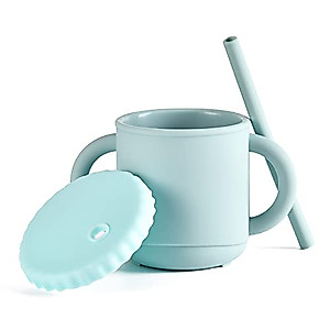 Veskaoty Silicone Cups with Lids, Straws and Handles for Toddlers and Babies. Spill Proof, Non-Slip, Unbreakable Training Cups for Little Kids, 10 oz (Pink)