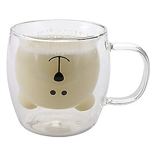 Yopay 2 Pack Glass Bear Coffee Mugs, 8.5 oz Double Wall Insulated Cute Kids Coffee Milk Beer Cups for Latte, Cappuccino, Americano, Tea, Beverage, Valentine's Day Birthday