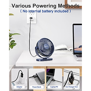 SWEETFULL USB Desk Fan Small Quiet - 3 Speeds Mini Personal Portable Fan 360° Rotation Adjustable, 5 Inch Office Table Cooling Gadgets on Desktop (Blue)