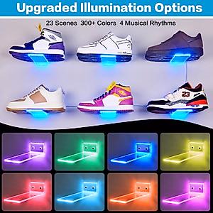 DILIBRA Set of 6 Floating Shoe Display Shelf with Lights, Glow Color Changing Clear Acrylic Shoe Shelf for Wall, Levitating Sneaker Shelves Wall Mount for Display Your Top Shoes Collection