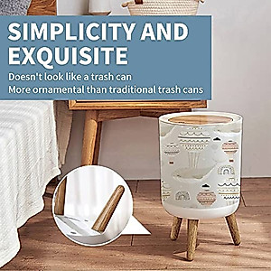 Press Cover Round Trash Bin with Legs Seamless Childish with Sleeping Whales hot air Balloons Creative Kids Push Top Trash Can with Lid Dog Proof Garbage Can Wastebasket for Living Room 7L/1.8 Gallon