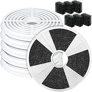 Replacement Filters for 67oz/2L Battery Operated Cat Water Fountain KKFS23/KKFS24, Made of Activated Carbon and PP Cotton, 6 Pack Human Food Grade Water Fountain Filters