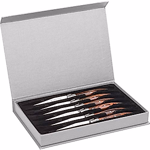 Trudeau Laguiole Steak Knives with Pakkawood Handles (Set of 6), Stainless/Wood