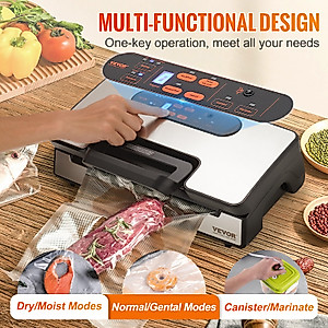 VEVOR Vacuum Sealer Machine, Food Sealer Machine，Dry and Moist Food Storage, Automatic and Manual Air Sealing System with Built-in Cutter, with Seal Bag， External Hose 90Kpa 130W Powerful Dual Pump