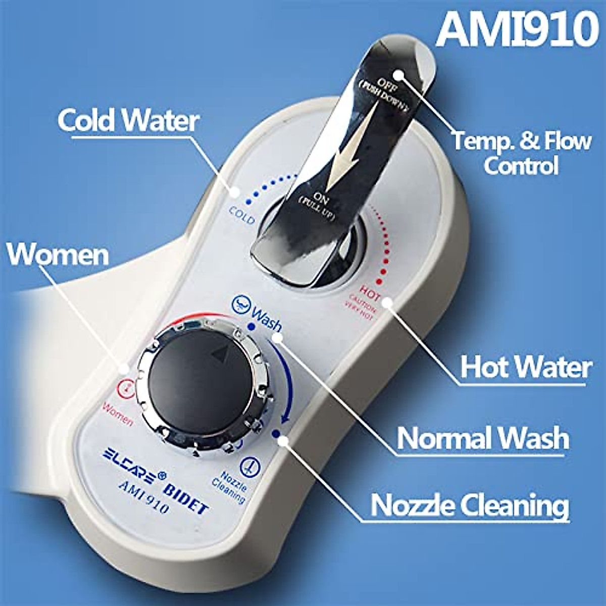 Elcare Bidet AMI910- Hot and Cold Water Bidet Attachment for Toilet - Self Cleaning Dual Nozzles(Frontal & Rear Wash) - Non-Electric Mechanical Bidet Toilet Attachment