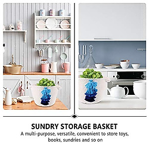 Cabilock 1pc Hand Woven Box Tassel Storage Basket Laundry Basket with Container Bathroom Laundry Basket Rattan Storage Basket Makeup Holder Jewelry Basket White Cotton