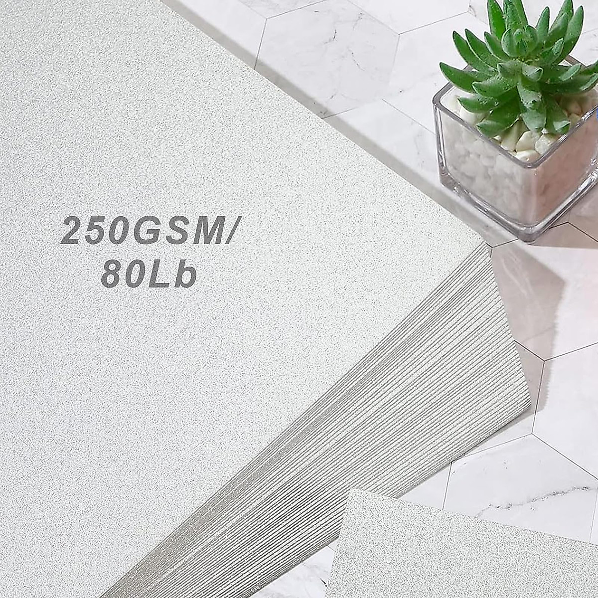 QTLCOHD 100 Sheets Glitter Cardstock Paper 12x12 Inch Silver Glitter Card Stock White Glitter Cardstock for Scrapbooking Graduation Party Crafts Decorations Weddings (250GSM/80Lb)