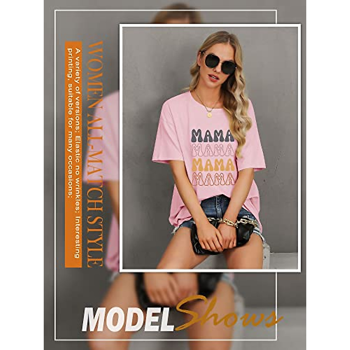 SLEITY Womens Mama Shirt Oversized Graphic Tees for Women Loose Fit Summer Blouses Casual Mom Tops