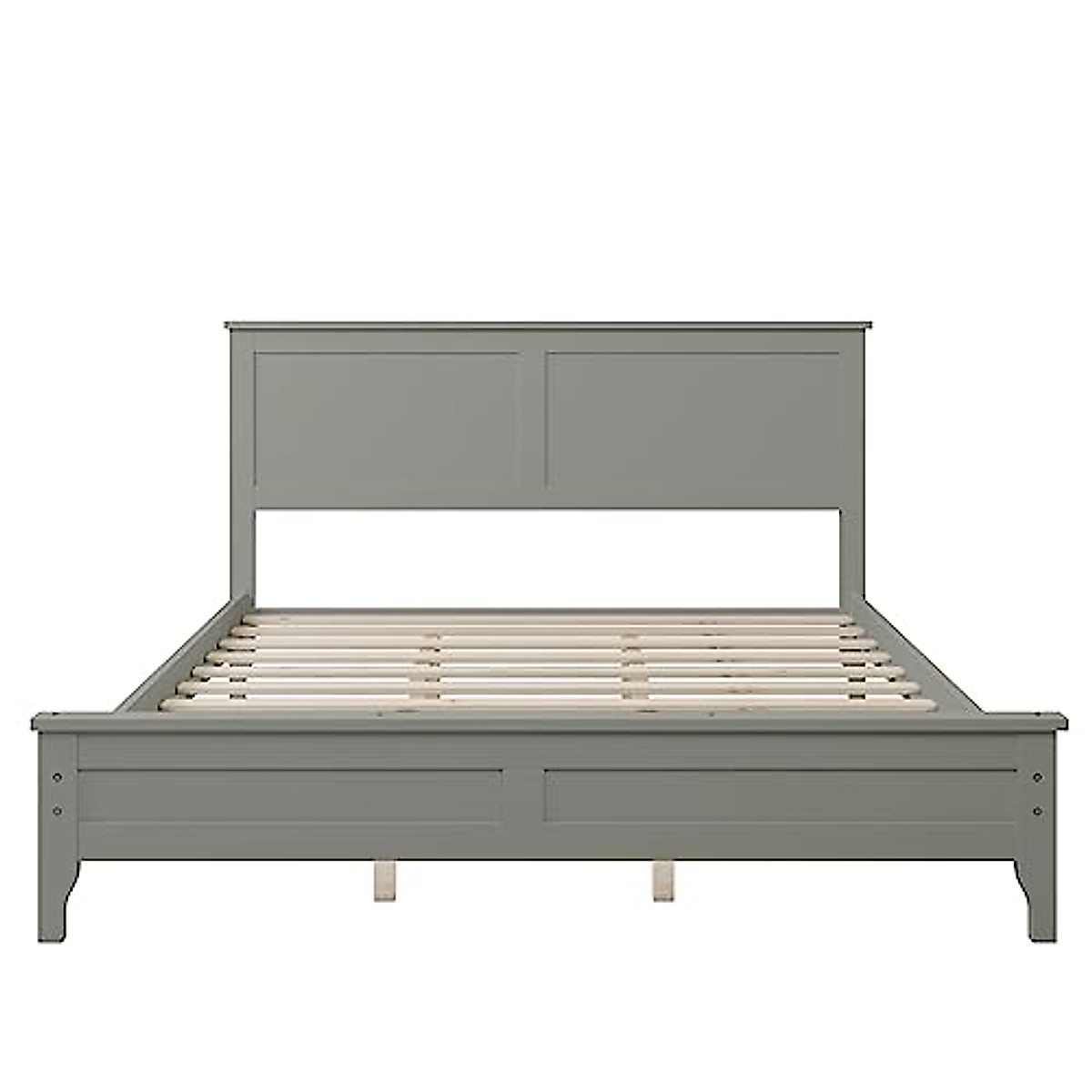 Queen Size Wooden Platform Bed Frames with Headboard, Modern Country Platform Bed with Sturdy Solid Wood Slat Support, No Box Spring Needed for Bedroom Small Space Boys Girls, Easy Assemble, Gray