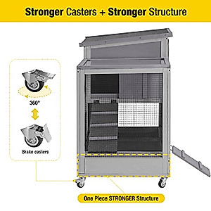 Aivituvin Rabbit Hutch, Indoor Bunny Cage with Run Outdoor Rabbit House with Two Deeper No Leak Trays - 4 Casters Include (Grey)