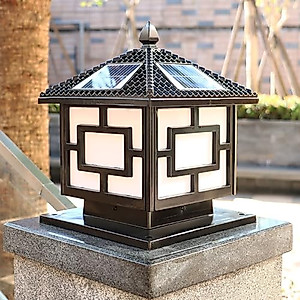 MODEBHD Outdoor Solar LED Pillar Light, Waterproof IP65 Villa Garden Park Post Lamp, On/Off, Patio Garden Post Lantern, Die-cast Aluminum Lamp Holder Traditional Landscape Lighting