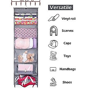 KEETDY 12 Large Clear Pockets Hanging Shoe Organizer Fabric Dual Sided Shoe Holder Rack for Closet Shelves with Roating Hanger for Storage Mens Shoes, Women Handbags, Kids Clothing, Grey