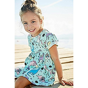 Toddler Girl's Dinosaur Summer Dresses Clothes,Short Sleeve Casual Outfits 4t Blue