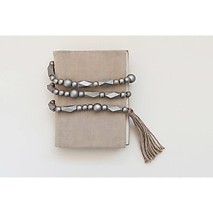 Creative Co-Op Paulownia Wood Bead Garland with Jute Tassel, Pewter