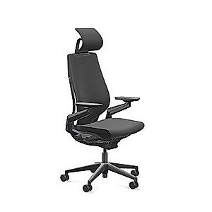 Steelcase Gesture Office Desk Chair with Headrest Plus Lumbar Support Cogent Connect Licorice 5S26 Fabric High Black Frame