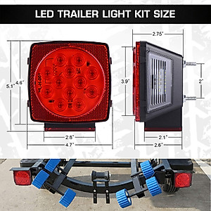 LINKITOM Submersible LED Trailer Light Kit, Super Bright Brake Stop Turn Tail License Lights for Camper Truck RV Boat Snowmobile Under 80" Inch