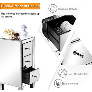 Bonnlo 3-Drawer Mirrored Nightstand Set of 2, End Table, Bedside Table, Glass Nightstand for Bedroom, Living Room, Silver, 11.7" L x 11.8" W x 23.8" H