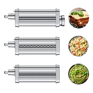 Pasta Kitchenaid Attachment Stainless Steel Pasta Maker for Kitchenaid Mixer, Includes Pasta Roller and Spaghetti Cutter, Fettuccine Cutter Stainless Steel Assecories