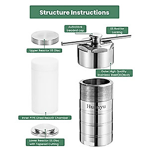 Huanyu 50ml PTFE Lined Hydrothermal Synthesis Autoclave Reactor 200℃ 3Mpa with PTFE Chamber High Pressure Digestion Tank Stainless Steel vessel Kettle for lab corrosion resistance