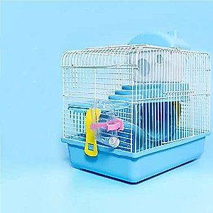 Zhang Ku 2-Tier Portable Travel Cage for Small Animals, Dwarf Hamster Travel Carrier with Carry Handle Exercise Wheel Water Bottle and Food Dish, 6.7 x 11.8 x 9.1 Inch (Blue) (SSS441)