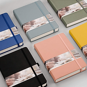 EMSHOI Graph Paper Notebook - 256 Pages A5 Graph Notebook/Journal, Hard Cover, 120gsm Thick Paper, Smooth PU Leather, Inner Pocket, 5.75'' × 8.38''-Black