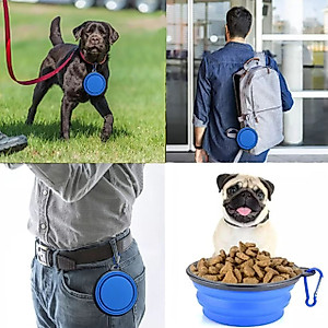XL Collapsible Dog Food and Water Bowls with Bone-Shaped Waste Bag Holder, Includes 300 Biodegradable Bags - Set of Two 40 Oz Pet Feeding, Watering Bowls for Traveling, Camping, Hiking, and Kennel