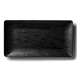 Plastic Serving Tray, Black Wood Pattern Party Platters, Disposable Premium Durable Plastic, 17" x 9" Rectangular Serving Tray, 5 Pack - Posh Setting