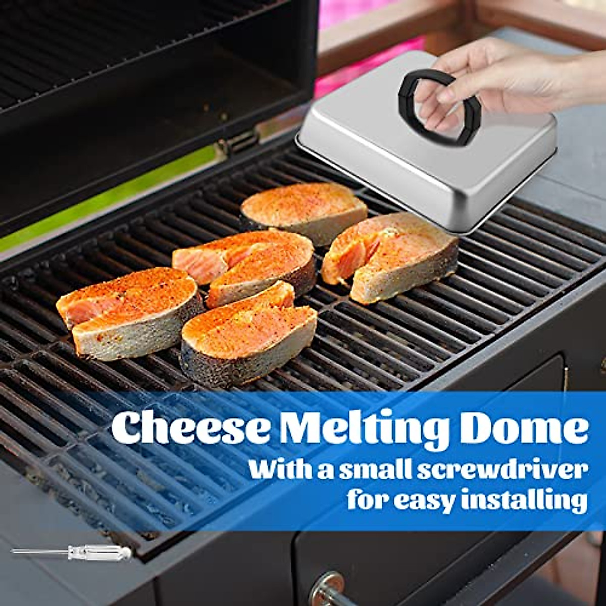 Small 6in Cheese Melting Dome, HaSteeL Stainless Steel Square Basting Steaming Cover Lid, Griddle Accessories for Kitchen Cast Iron Flat Top, Great for Cooking Grilling Burger Patty Steak Bacon - 2Pcs