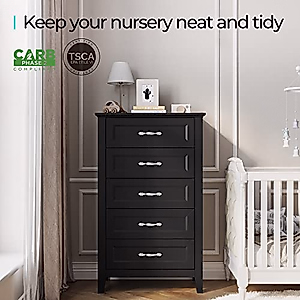 LINSY HOME Black Dresser, Black Chest of Drawers for Bedroom, 5 Drawer Dresser with Metal Handles, Tall Dresser for Nursery, Entryway, and Closet Storage