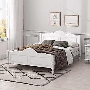 Harper & Bright Designs Wooden Queen Size Platform Bed with Headboard, Modern Queen Bed Frame with Wood Slat Support/No Box Spring Needed/Easy Assembly, Queen, White