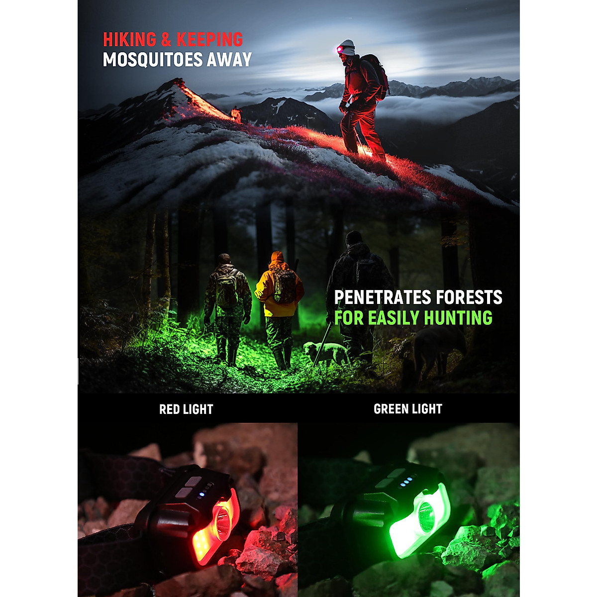 HOKOILN Headlamp Rechargeable, 2 Pack 1300 Lumen Ultra-Light Bright Head Lamp with White Red Green, 14 Modes Adjustable Waterproof Motion Sensor Headlight for Outdoor Camping Running Cycling Hiking