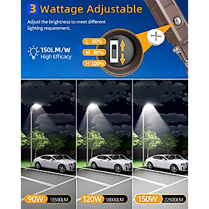 6PCS LED Parking Lot Lights 150W 120W 90W, LED Shoebox Light 5000K Adjustable Slip Fitter, UL Listed Outdoor Pole Light with Photocell, IP65 Waterproof Commercial Street Area Flood Lighting 100-277V