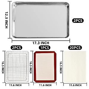 ASHQSS Baking Sheet with Rack Set,Stainless Steel Baking Pan with Cooling Rack,Non-Stick Cookie Sheets for Oven, Heavy Duty & Dishwasher Safe & Easy to Clean