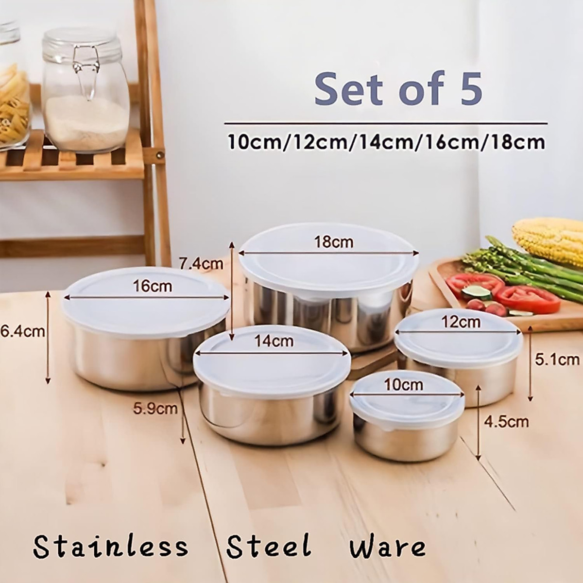 Tsyware [Set of 5] Stackable Stainless Steel Snack Food Storage Containers With Lids, Leakproof Clear Lids For Lunch, Leftovers, Soups, Salads Meal Prep and Storage, Reusable for Kids and adults