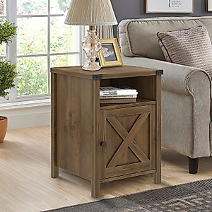 Catrimown Farmhouse, End Table, Nightstand, Side Table, Set of 2 End Table with Barn Door and Shelf, Rustic Oak Nightstand Set of 2, Bed Side Table End Tables for Living Room, Bedroom Room, Oak