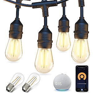 XMCOSY+ Outdoor String Lights, Smart Patio Lights 49Ft, APP WiFi Control, Work with Alexa, 15 LED Edison Bulbs, Waterproof, Extendable, Dimmable String Lights for Outside, Patio, Porch