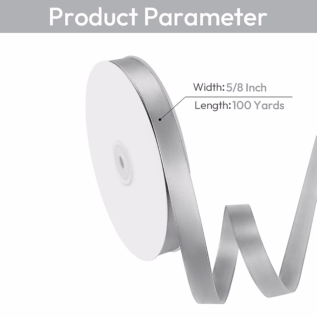 Isaspire 5/8" Width x 100 Yards Satin Ribbon, Silver Ribbon Perfect for DIY Craft, Bows, Gift Wrapping, Flower Bouquet, Valentine's Day, Christmas and Party Decoration