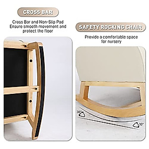 Rophefx Rocking Chairs for Baby Nursery Velvet Glider Rocker with Solid Wood Base Nursery Rocker with High Backrest, Beige