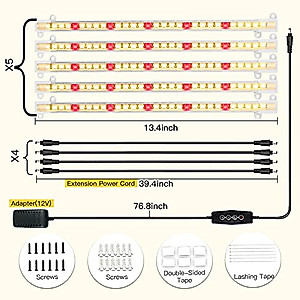 Grow Light Strips, LED 150-Bulb 3500K Dimmable Full Spectrum Plant Growing Lamp Bars for Indoor Plants Hydroponic Veg Succulent Seedling, Daisy-Chain Design