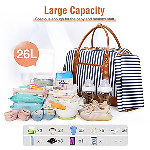 Lekebaby Baby Diaper Bag for Travel Maternity Bag Diaper Tote Hospital Bag, Newborn Registry Baby Shower Gifts,Blue Striped