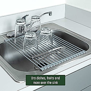 Goodful Roll Away Multipurpose Dish Drying Rack, Cooling Mat, Trivet, Easy Storage, Dishwasher Safe, Medium, Gray