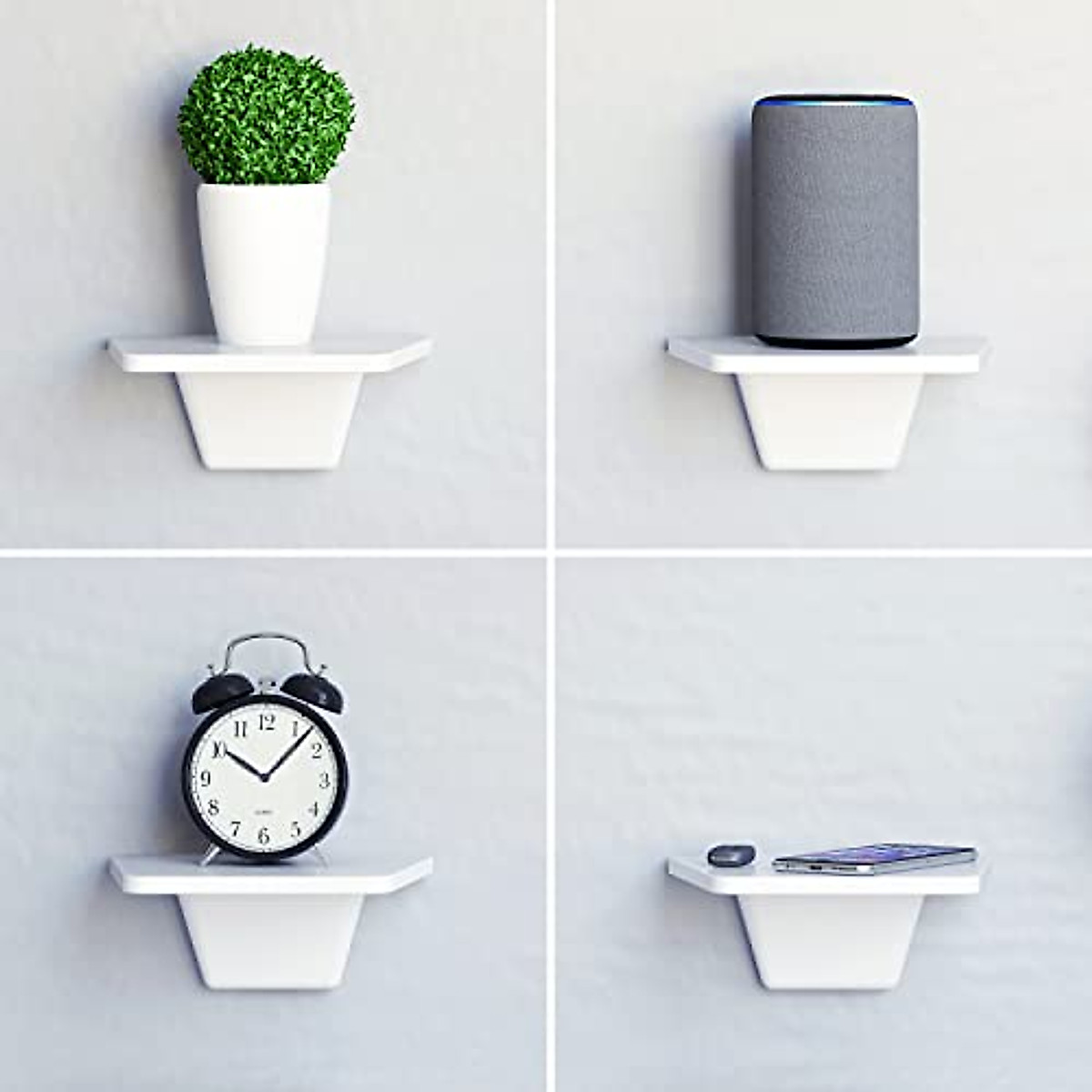 Fytz Design White Small Floating Shelf Set of 2 - Small Shelf for Wall with No Drill Shelf Option [ Adhesive Shelf ]