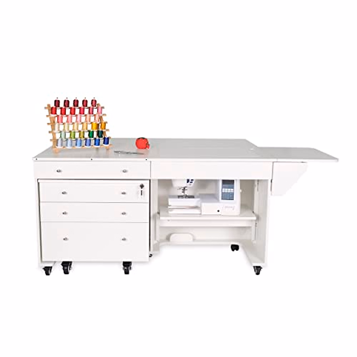 Arrow K8811 Kangaroo Sewing Cabinet for Sturdy Sewing, Cutting, Quilting, and Crafting with Joey II 3 Drawer Storage Cabinet, Portable with Wheels, White Ash Finish