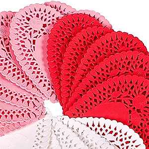 600PCS Paper Doilies for Crafts - Valentines Day Decorations Red/Pink/White Lace Heart Cutouts, Wedding Valentine's Party Decor Ornaments, 4"